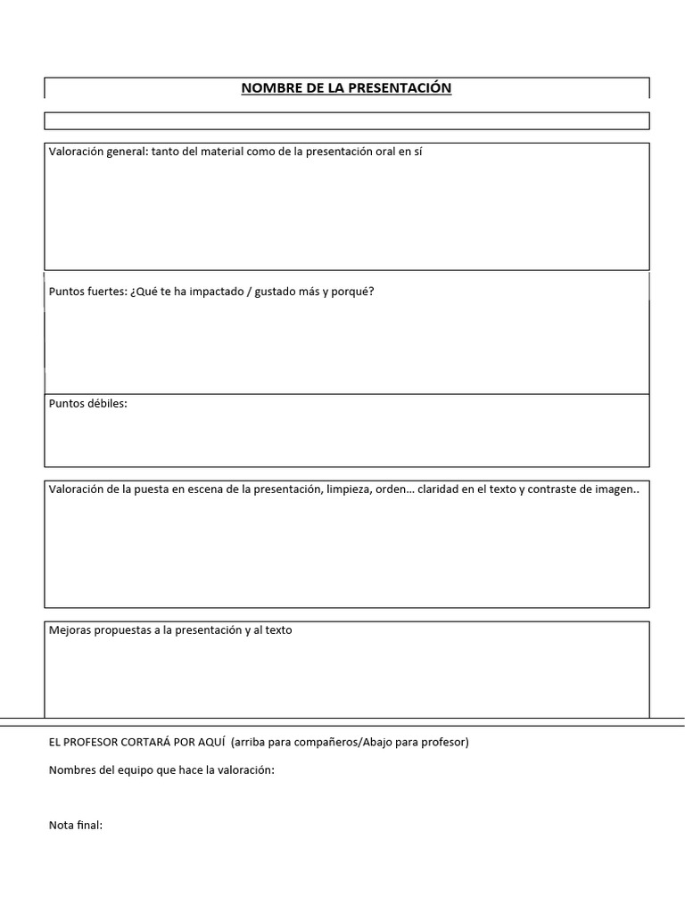 Rúbrica Coevaluación Presentación Oral | PDF