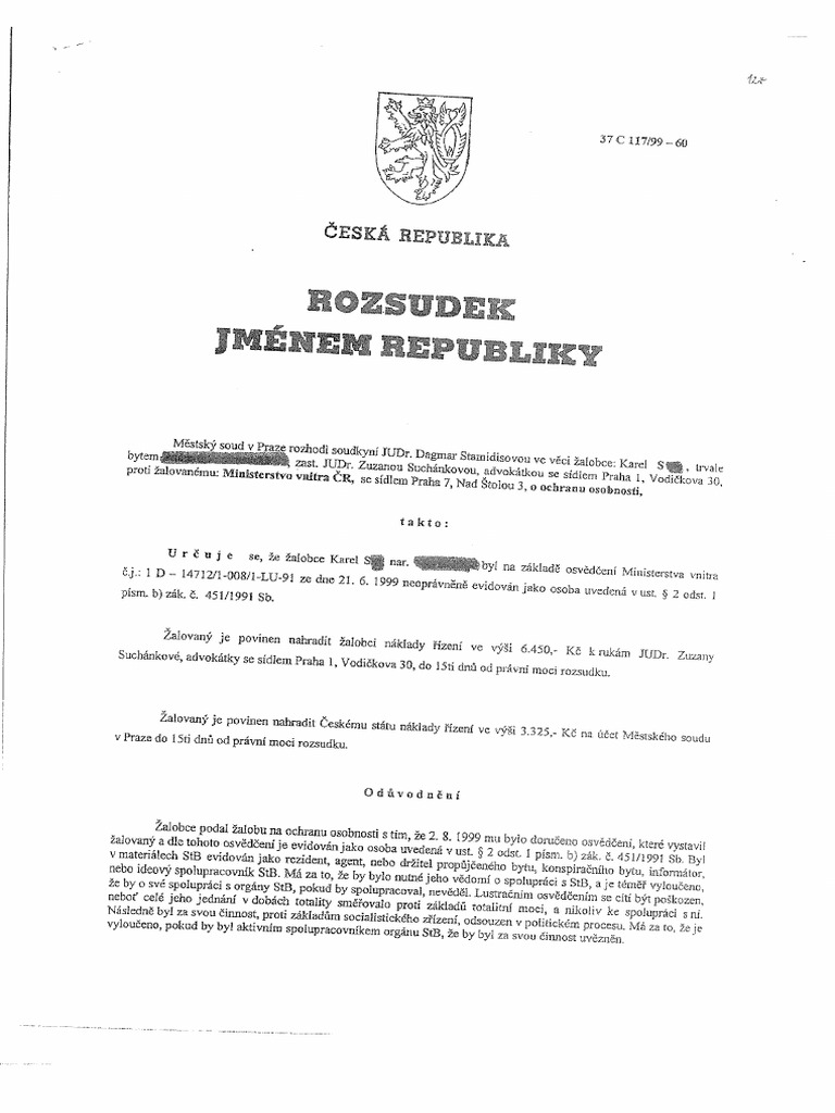 Městský Soud V Praze, Rozsudek 37 C 117-99 | PDF
