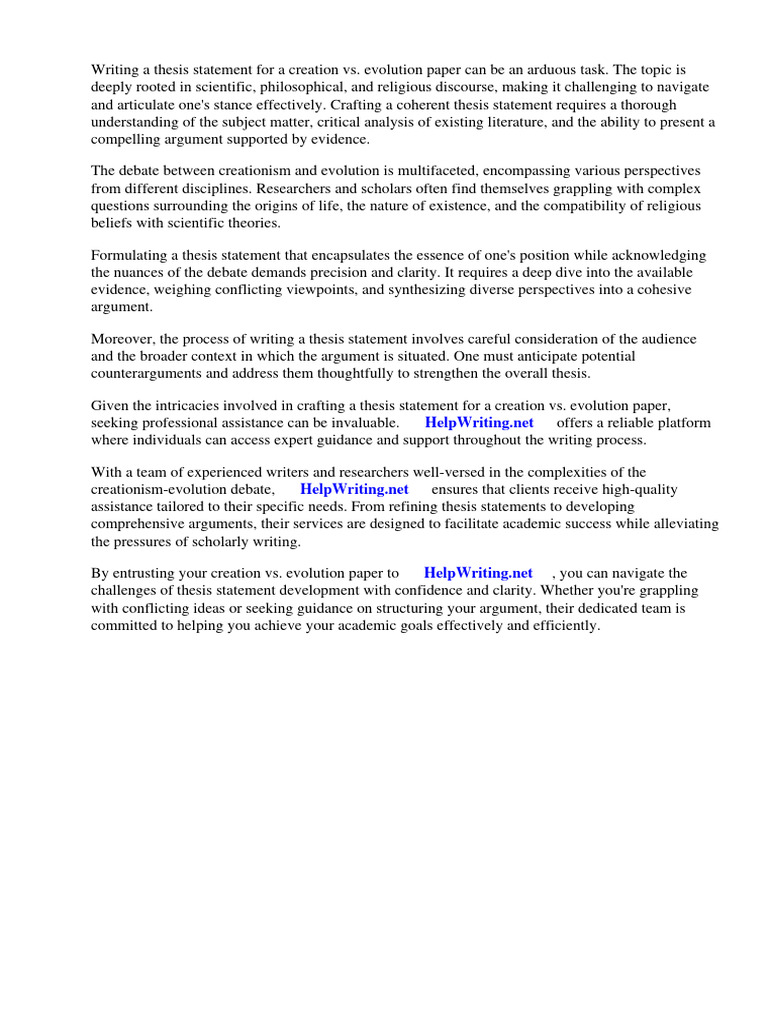 Thesis Statement for Creation vs Evolution Paper | PDF | Creationism | Intelligent Design
