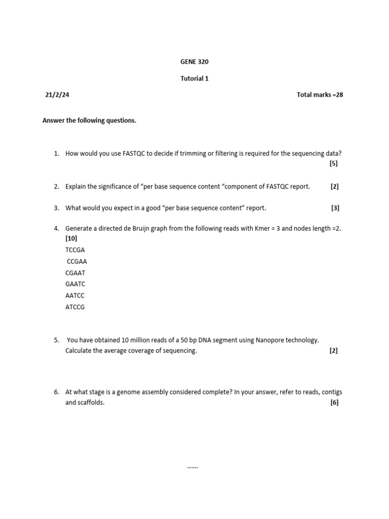 GENE 320 Tutorial 1 | PDF