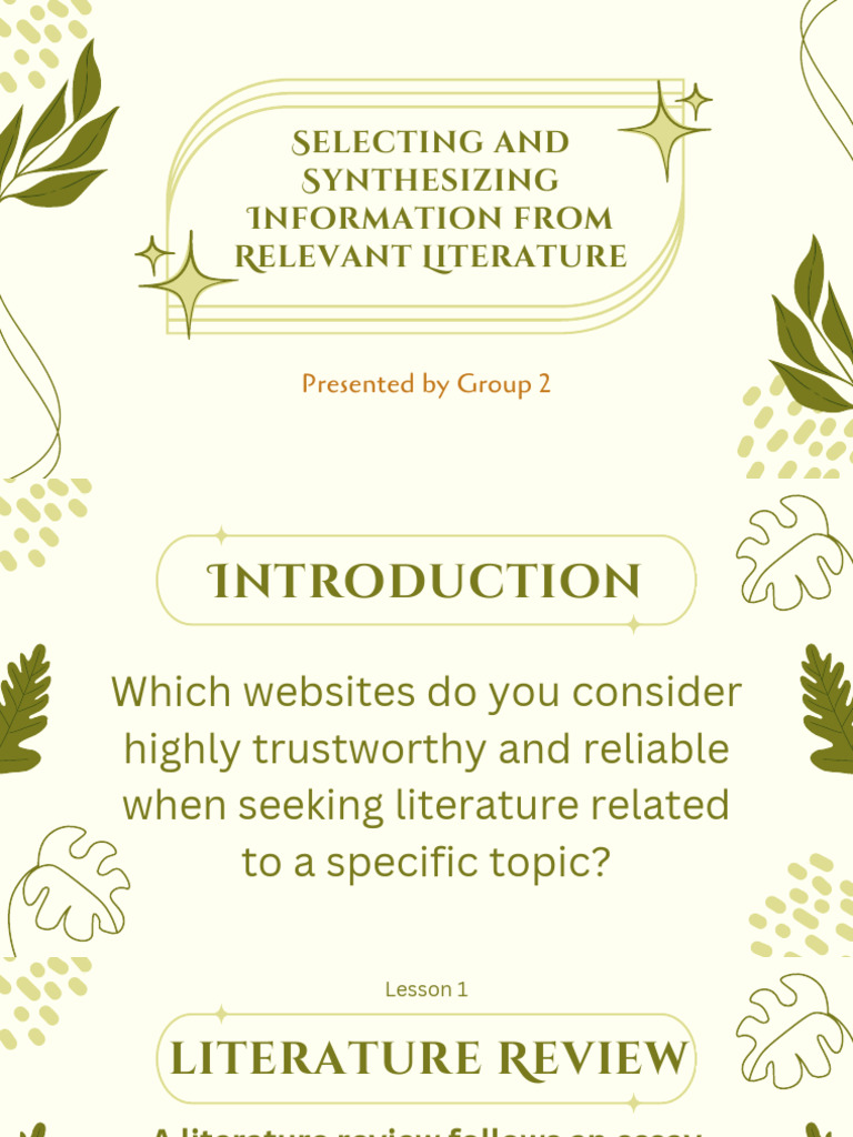 Pr1: Selecting and Synthesizing Relevant Literatures | PDF | Citation ...