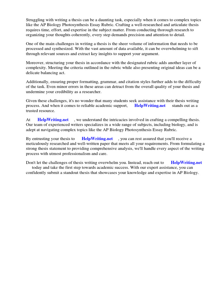 AP Biology Photosynthesis Essay Rubric | PDF | Photosynthesis | Leaf