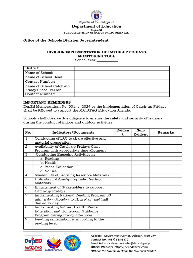 Division-Monitoring-Tool-for-Catch-up-Fridays | PDF