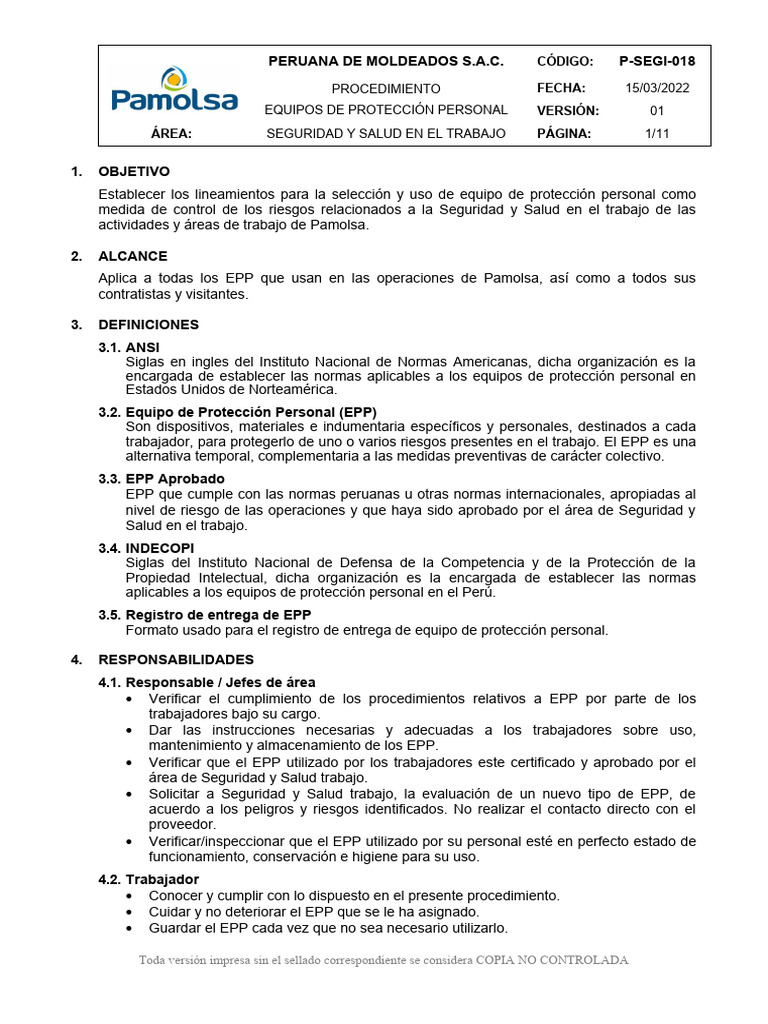 P-Segi-018 Equipos de Proteccion Personal V.01 | PDF | Soldadura ...