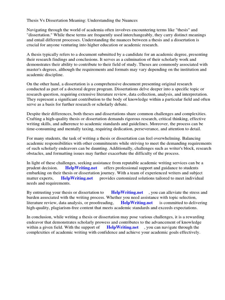 Thesis Vs Dissertation Meaning | PDF | Thesis | Academic Degree