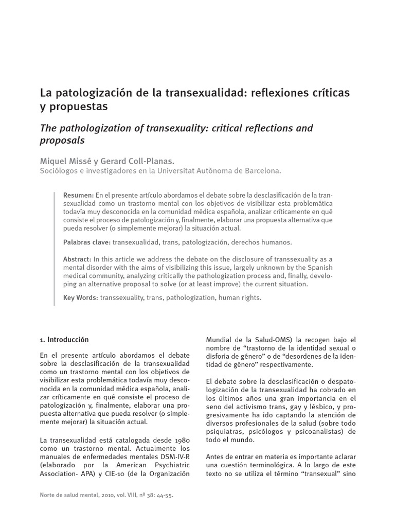 Patologizacion Transexualidad 2010 | PDF | Transgénero | Estudios LGBTQIA+
