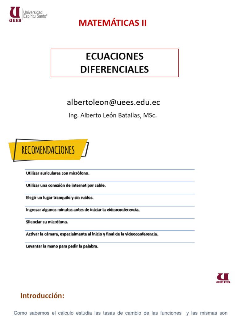 Tutoria 5 - Matematicas II | PDF | Ecuaciones | Ecuaciones diferenciales