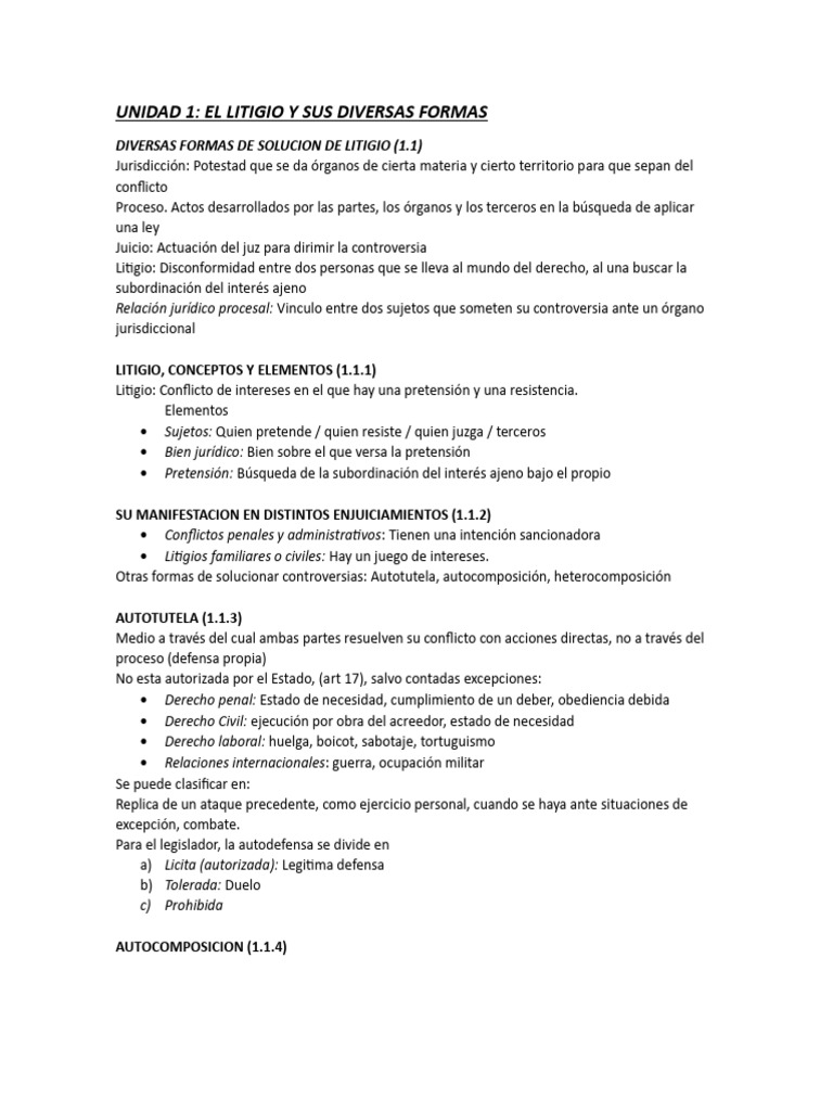 Unidad 1: El Litigio y Sus Diversas Formas | PDF | Ley procesal ...