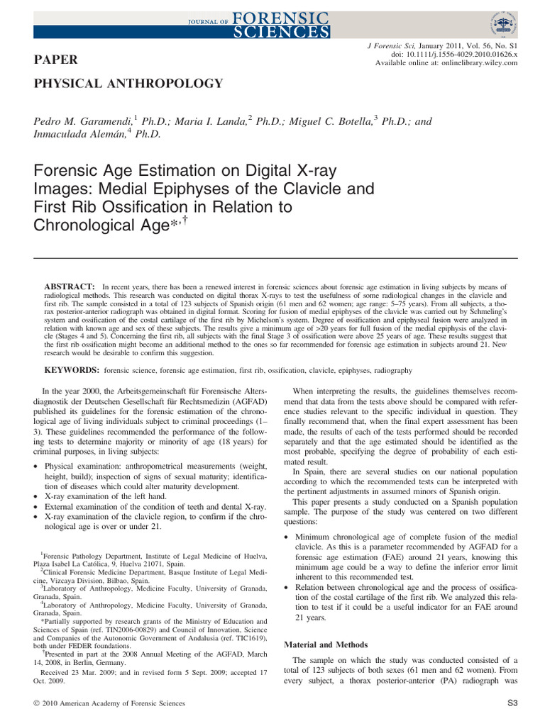 Forensic Age Estimation On Digital X Ray Pdf Radiography Forensic Science
