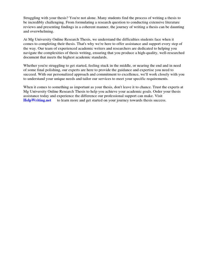 Mg University Online Research Thesis | PDF | Thesis | Doctor Of Philosophy