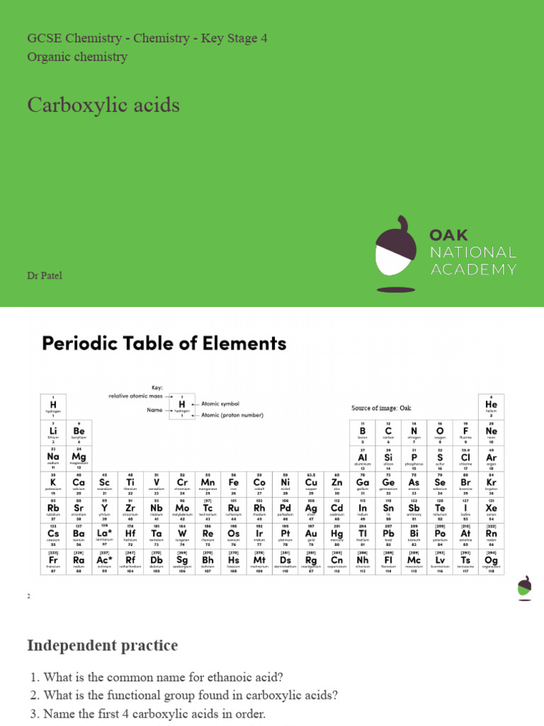 Carboxylic Acids (GCSE Chemistry) - Worksheet | PDF