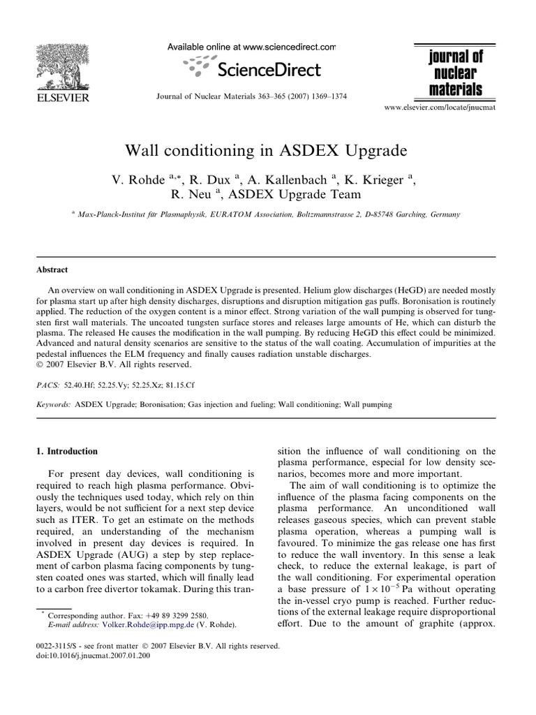 2007 Wall Conditioning in ASDEX Upgrade | PDF