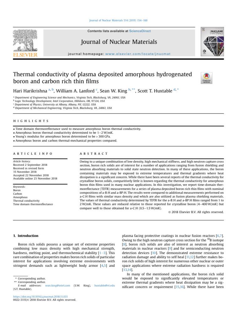 2019 Thermal Conductivity of Plasma Deposited Amorphous Hydrogenated ...