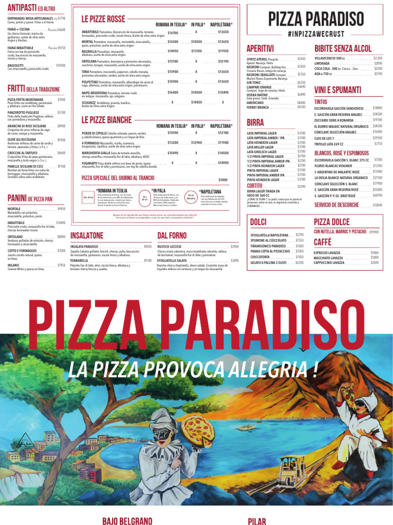 Menú de Pizza Paradiso | PDF