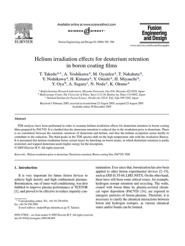 2006 Helium Irradiation Effects For Deuterium Retention in Boron ...