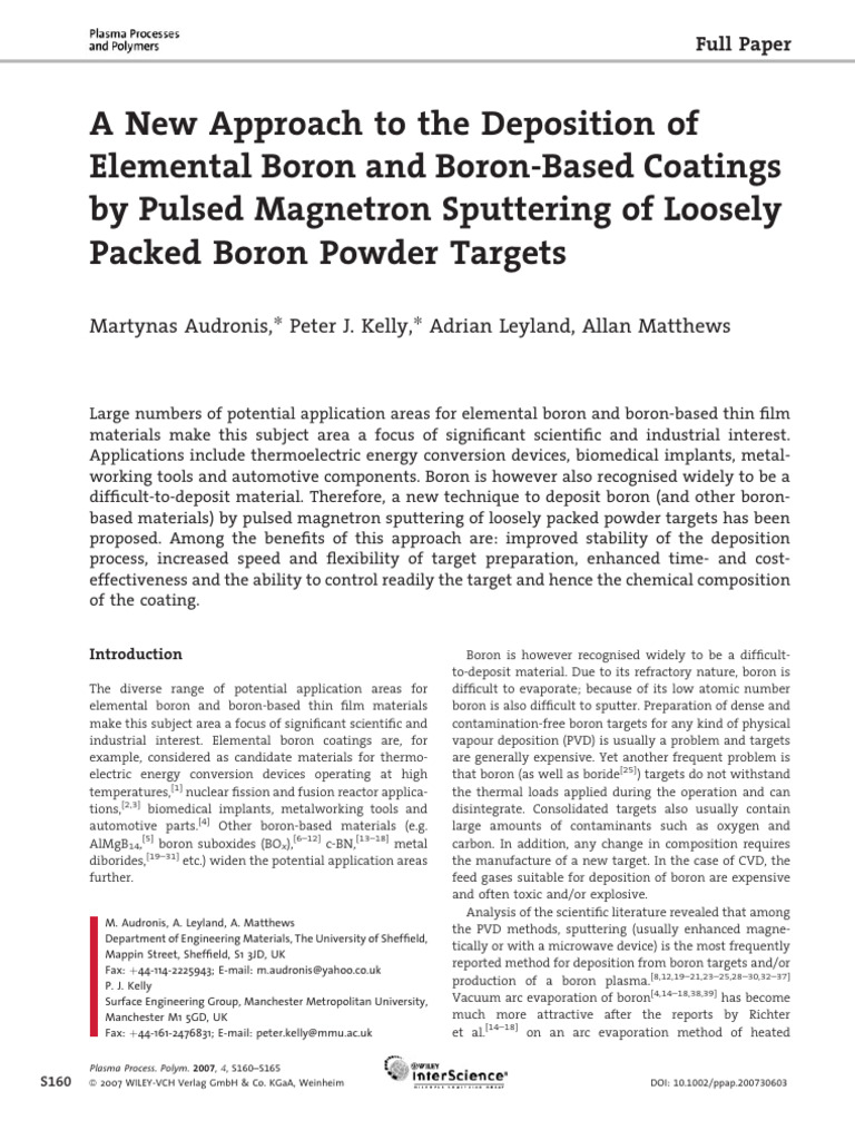 A New Approach To The Deposition of Elemental Boron and Boron-Based Coatings by Pulsed Magnetron ...