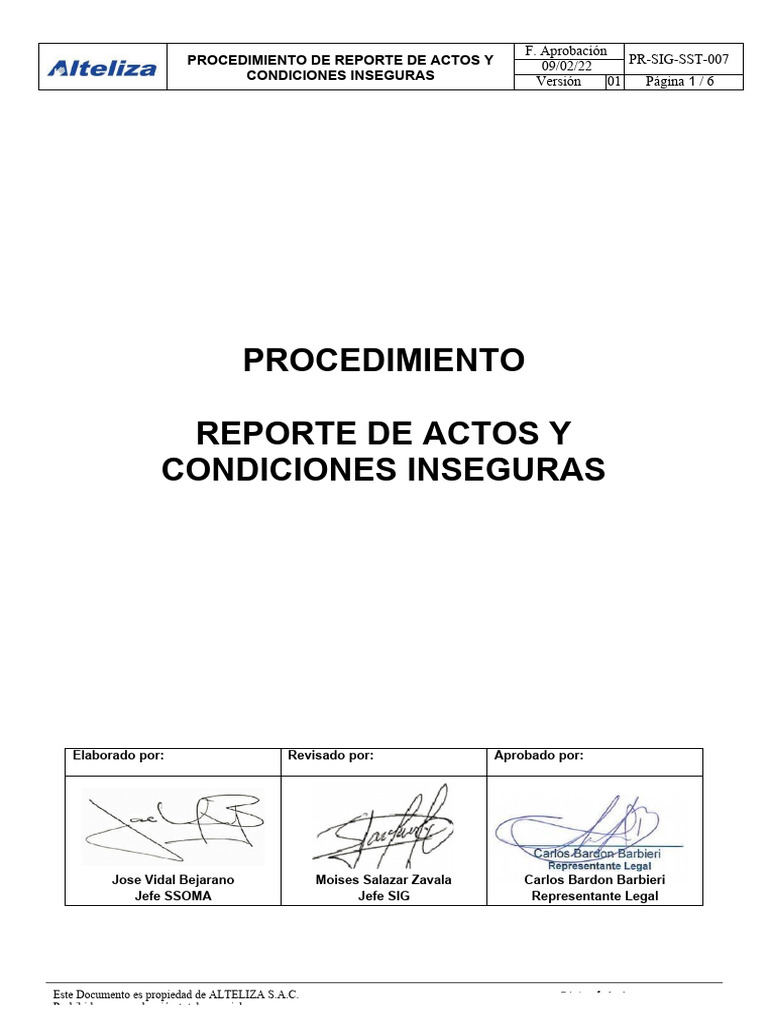 PR Sig SST 007 Procedimiento de Reporte de Actos y Condiciones ...