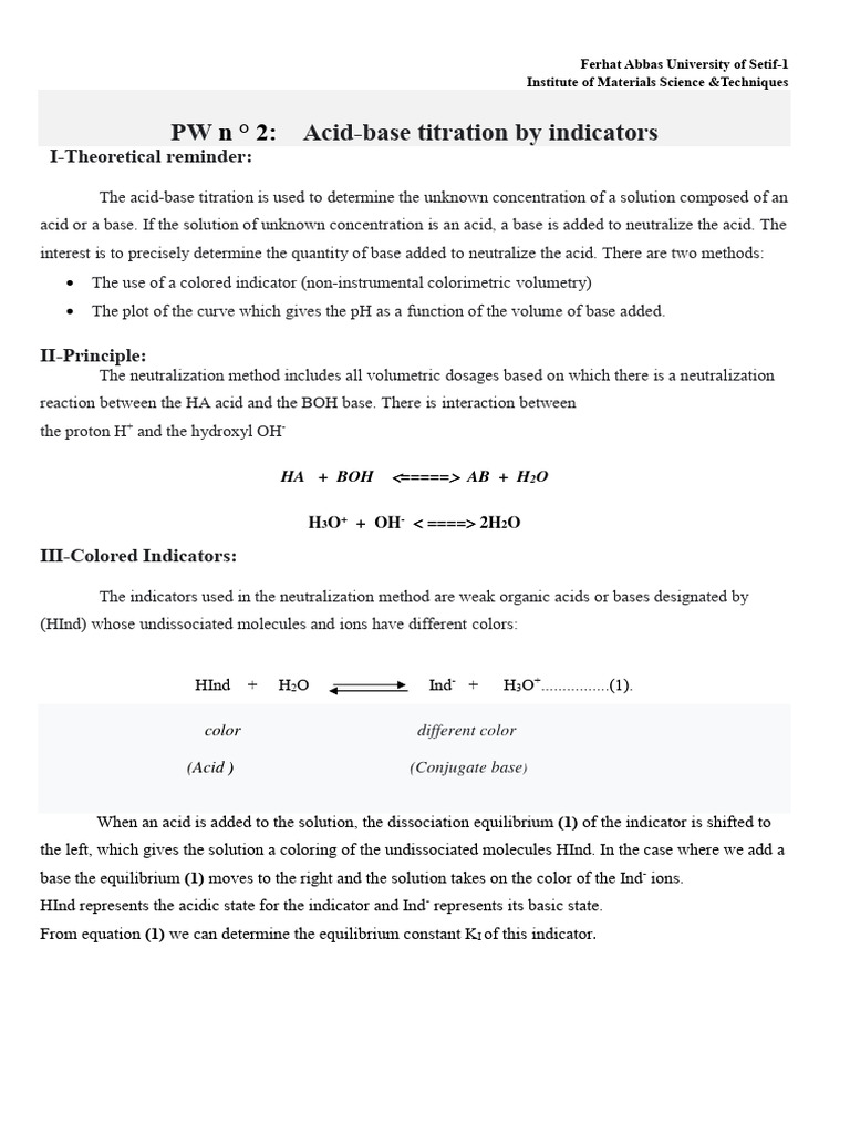 PW2. Acid Base TitrationTitration | PDF