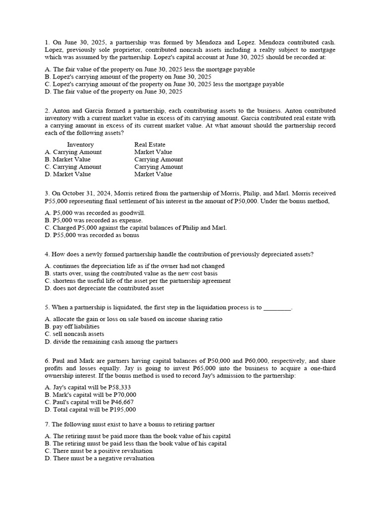 Test 1 - Theory (Partnership) | PDF | Partnership | Debits And Credits Test 1 - Theory (Partnership) | PDF | Partnership | Debits And Credits