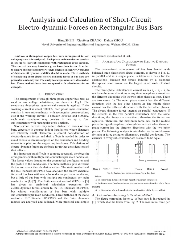 Short-Circuit Forces on Bus Bars | PDF | Force | Electrical Conductor