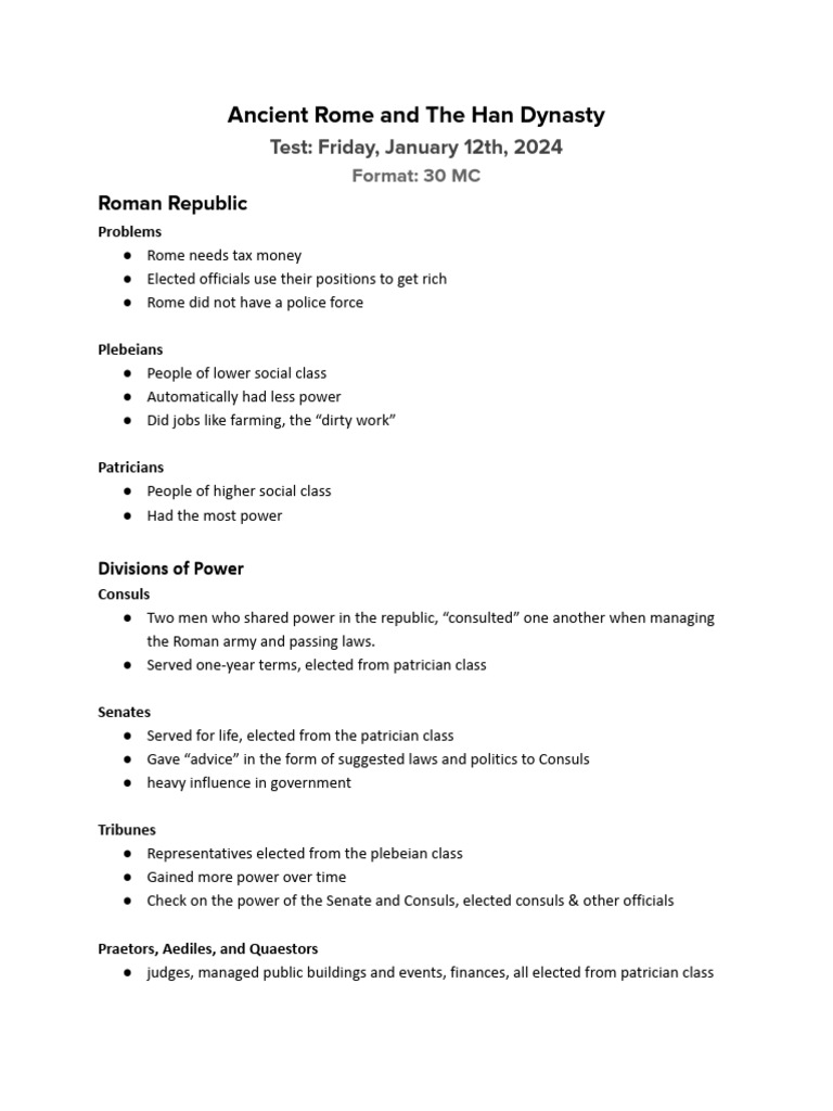 Ancient Rome Han China - Review Sheet - Social Studies 9 | PDF | Punic ...