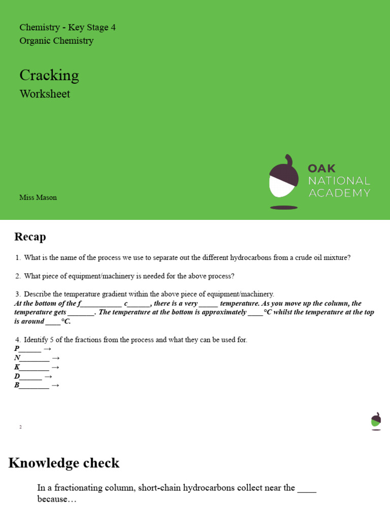 Cracking Worksheet for Chemistry KS4 | PDF