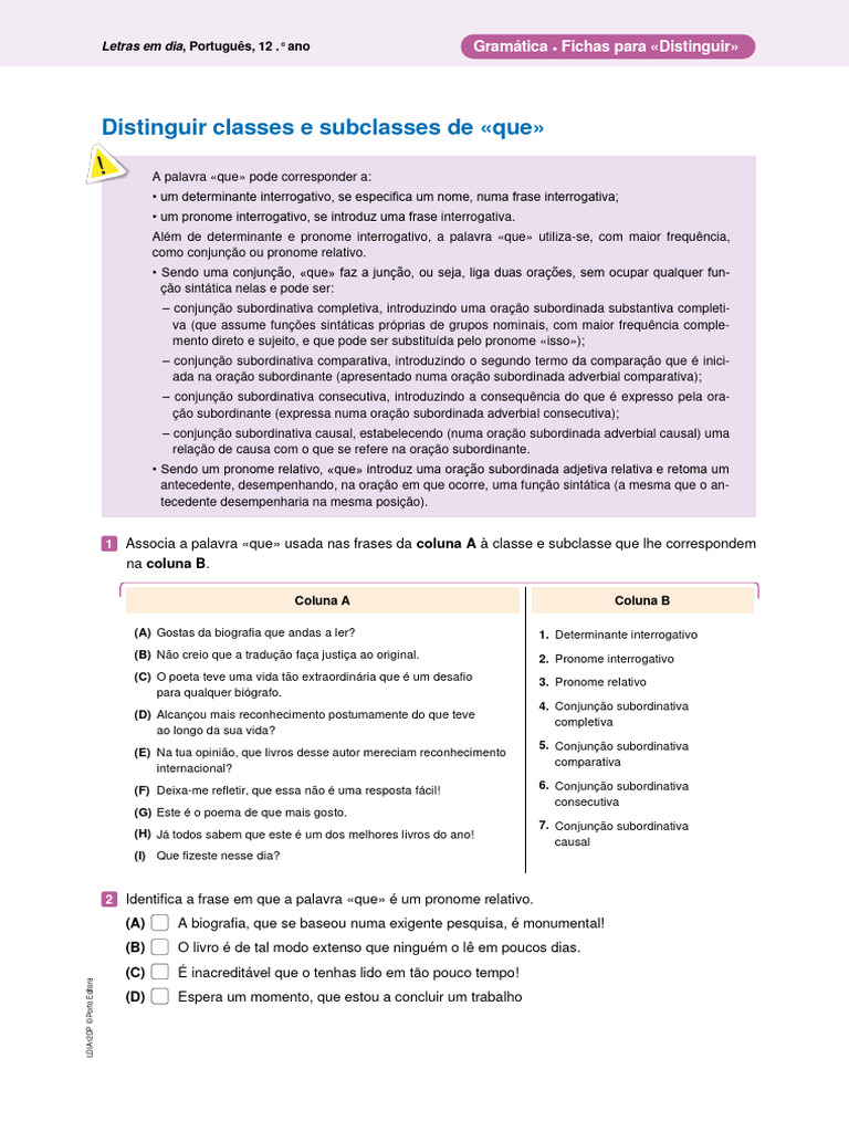 Classes e subclasses de que | PDF | Pronome | Famílias linguísticas