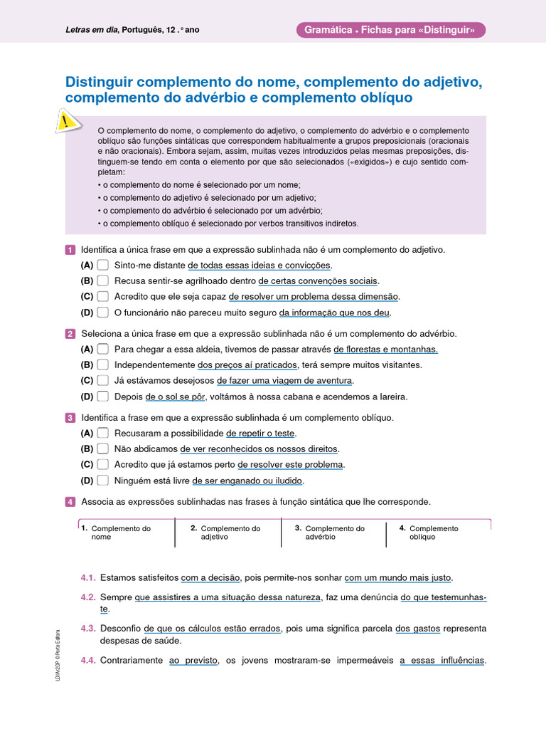 Complemento Do Nome, Do Adjetivo Do Advérbio e Oblíquo | PDF | Linguística