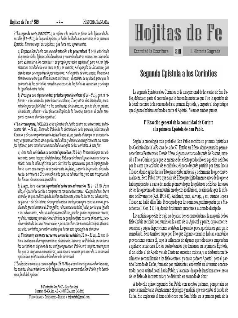 Hojitas De Fe 519 A4 Segunda Epístola A Los Corintios Pdf Pablo