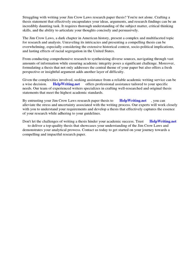 Jim Crow Laws Thesis Writing Guide | PDF | Jim Crow Laws | Racial ...