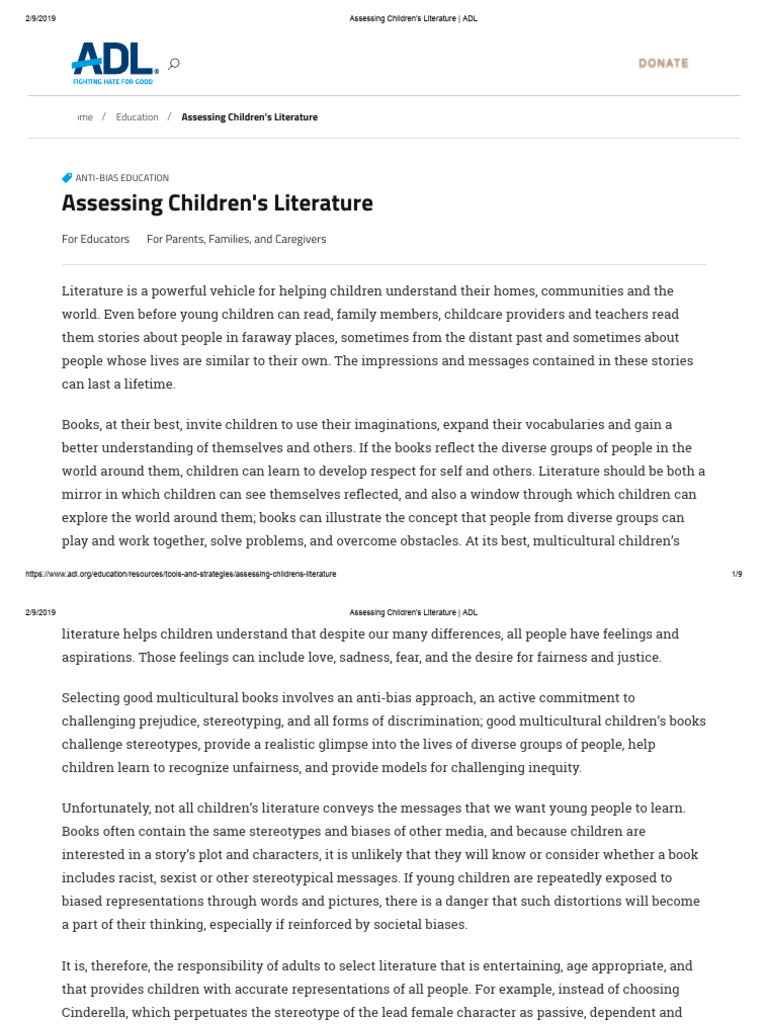 Assessing Children's Literature - ADL | PDF | Children's Literature ...