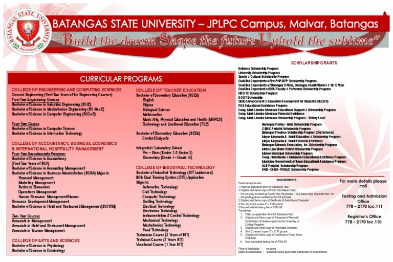 Batangas State University JPLPC Campus Curricular Programs | Bachelor ...