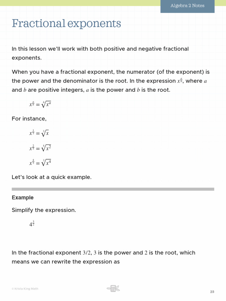 Fractional Exponents Pdf