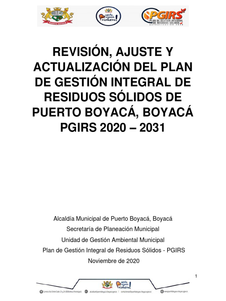 Plan de Gestión Integral de Residuos Sólidos - PGIRS Puerto Boyacá, Boyacá | Descargar gratis ...