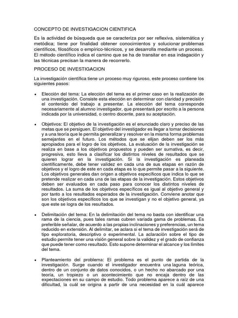 Concepto De Investigacion Cientifica Pdf Teoría Método Científico