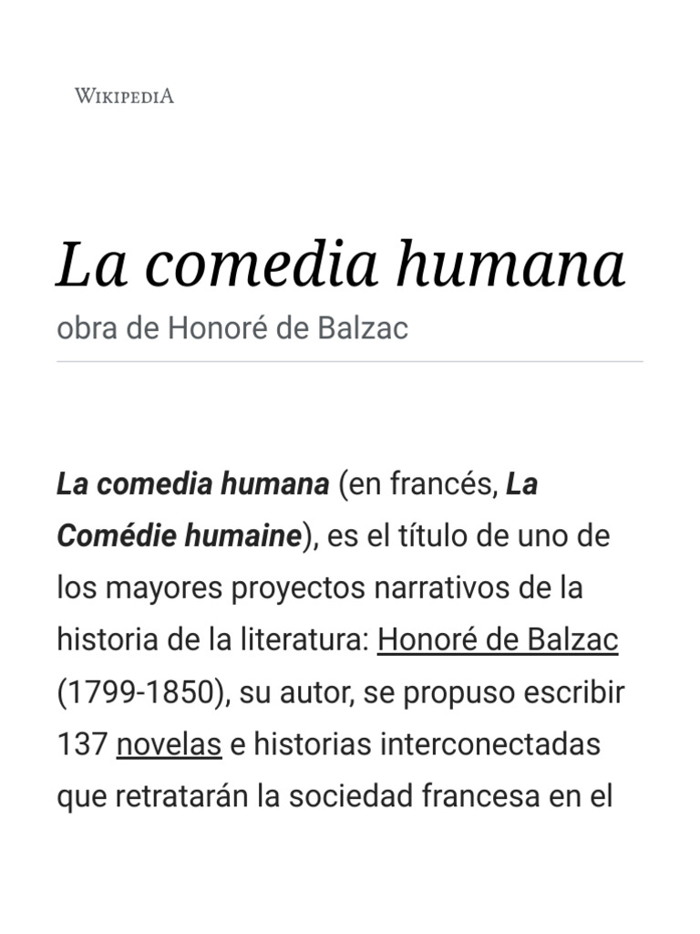 La Comedia Humana de Balzac: Resumen | PDF | La Comédie Humaine