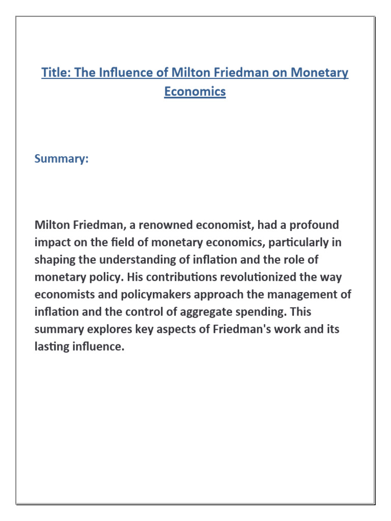 The Influence of Milton Friedman | PDF