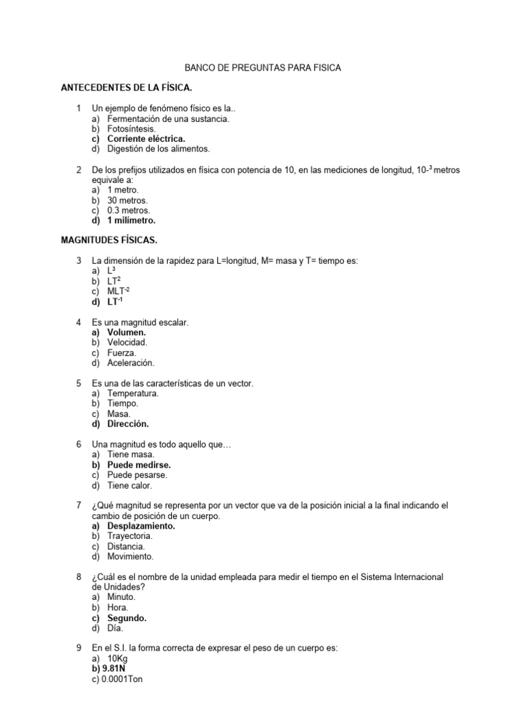 Banco de Preguntas Fisica | PDF | Fuerza | Cinemática