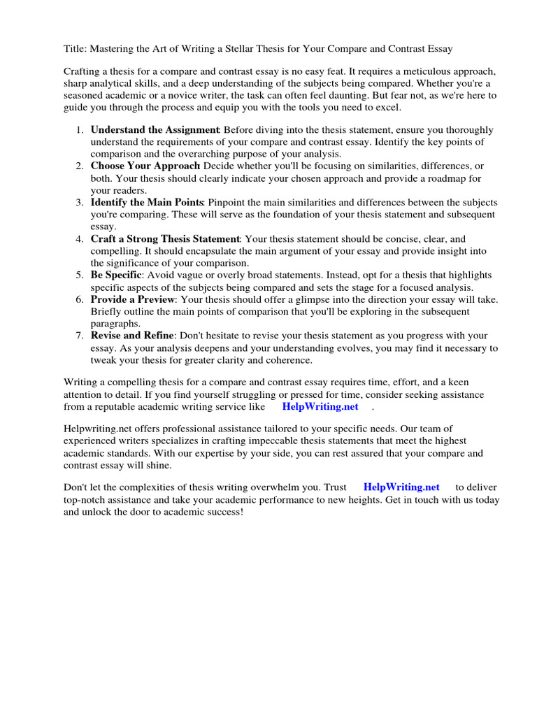 How To Write A Good Thesis For Compare and Contrast Essay | PDF