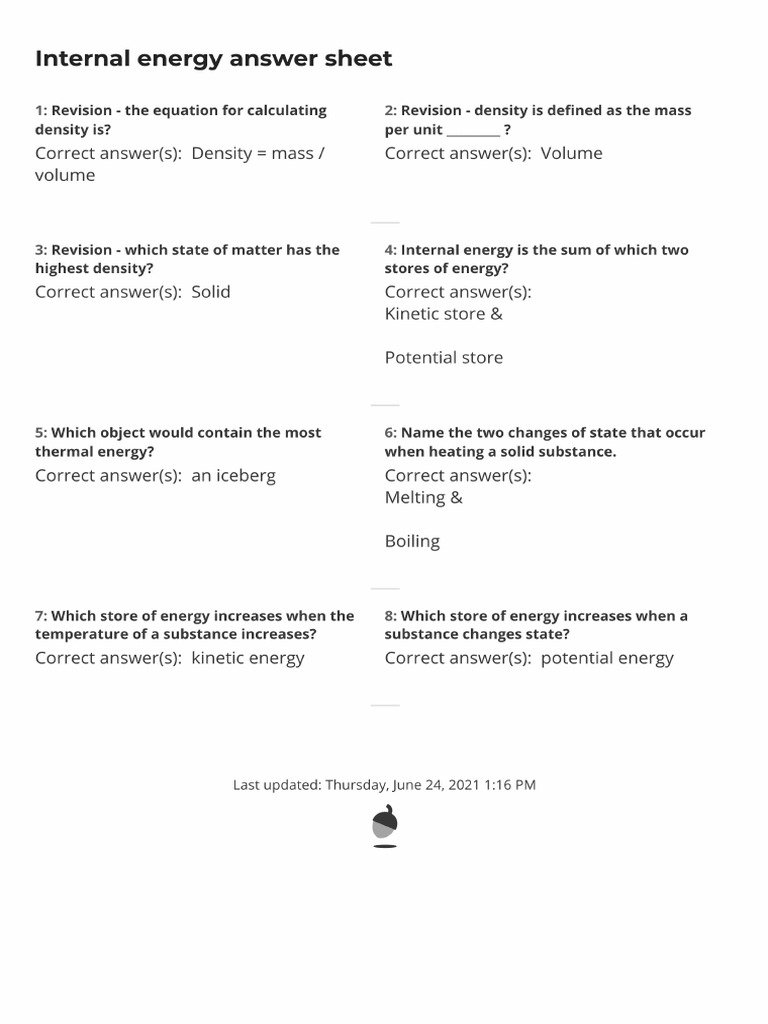 Heating and Cooling Substances Intro Quiz Answers | PDF
