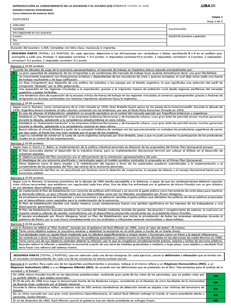 ICSE B - CII 2023 - Tema 7 - CLAVES DE CORRECCIÓN | PDF | Inflación | Democracia