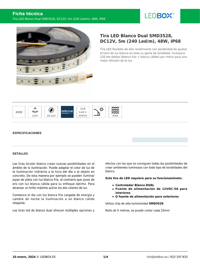Tira LED Blanco Dual IP68 5m | PDF | Diodo emisor de luz | Ligero