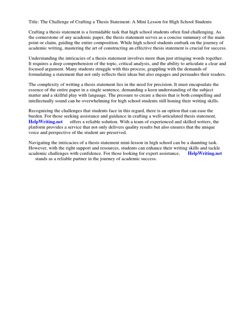 Thesis Statement Mini Lesson High School | PDF | Essays | Thesis