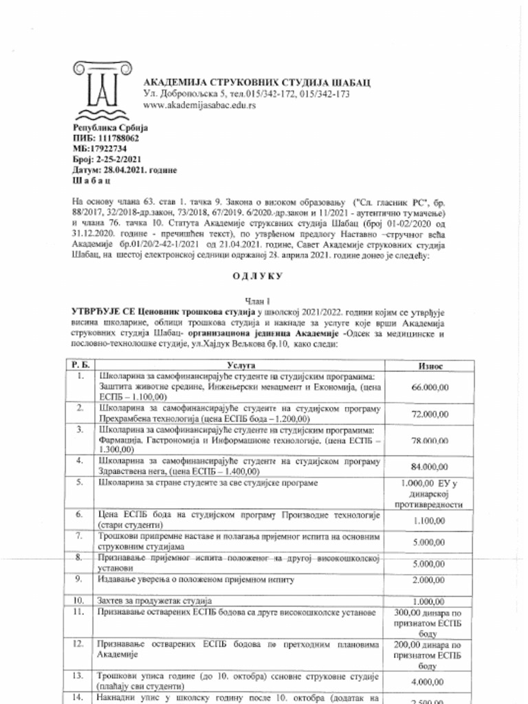 VMPTS Troskovi Studija 2021 | PDF