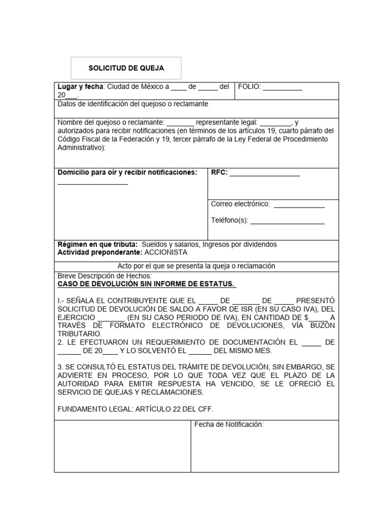 1 Formato de Solicitud de Queja Por Omision de La Autoridad de Resolver | PDF | Justicia ...