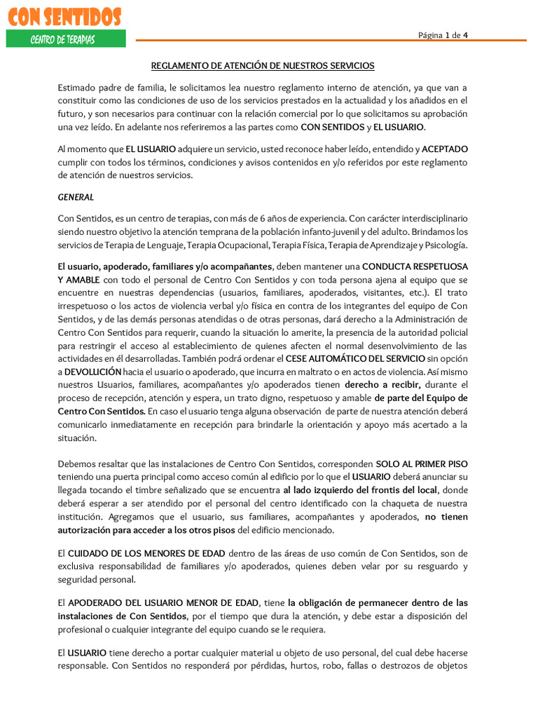REGLAMENTO DE ATENCION- 2023 | PDF