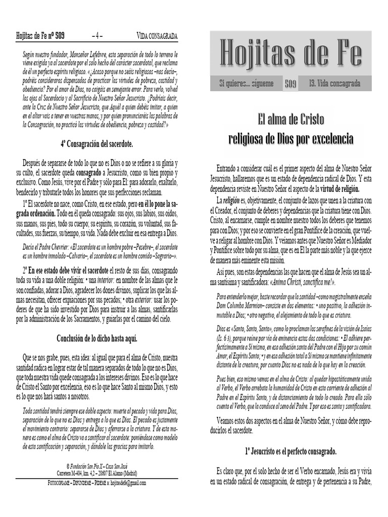 Hojitas de Fe 509 - A4 - Vida Sacerdotal 02 El Alma de Cristo, Religiosa Por Excelencia | PDF ...