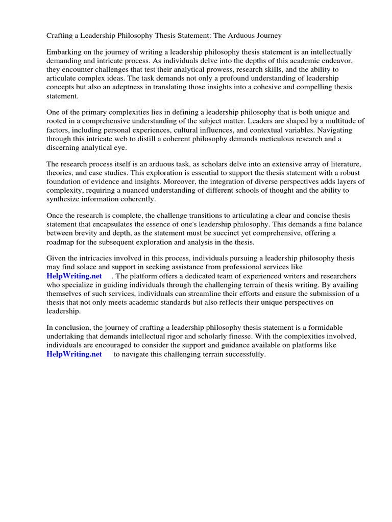 Leadership Philosophy Thesis Statement | PDF | Self-Improvement ...
