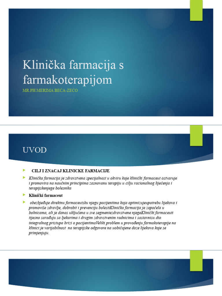 Klinička Farmacija S Farmakoterapijom-Uvod | PDF