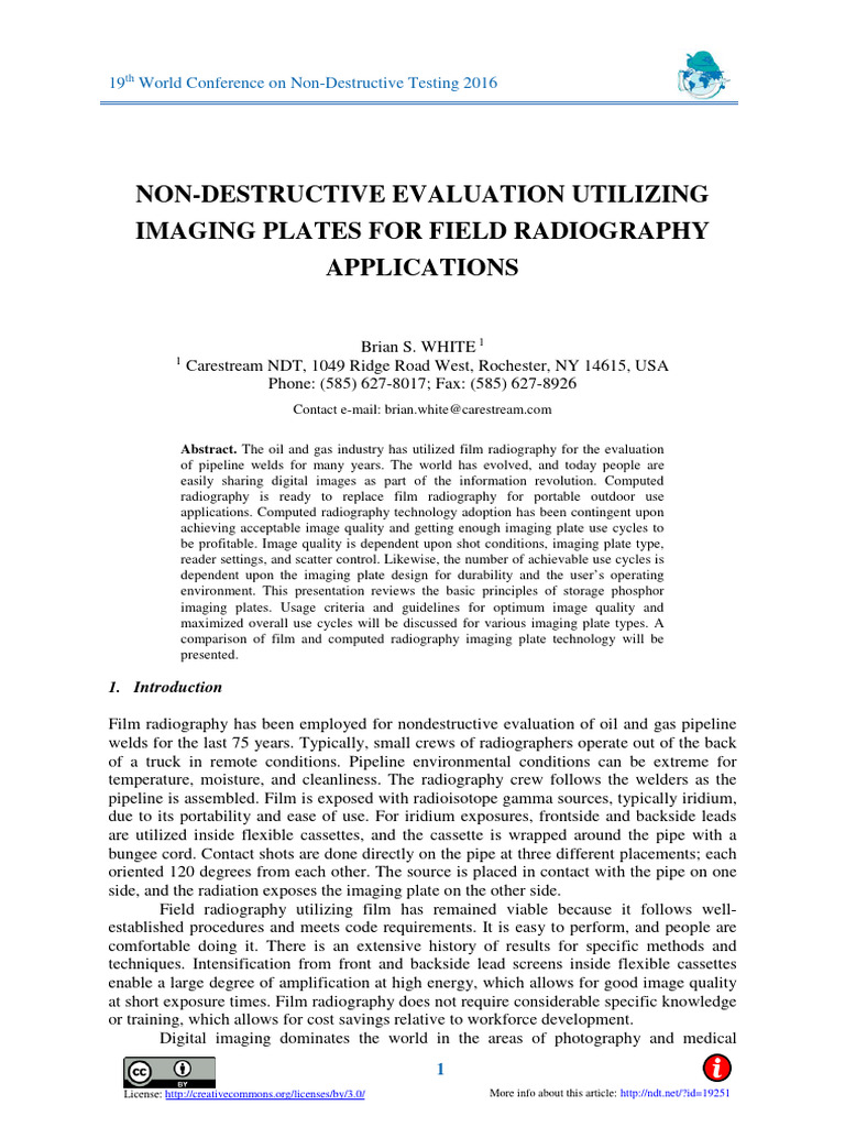Non-Destructive Evaluation Utilizing Imaging Plates For Field ...